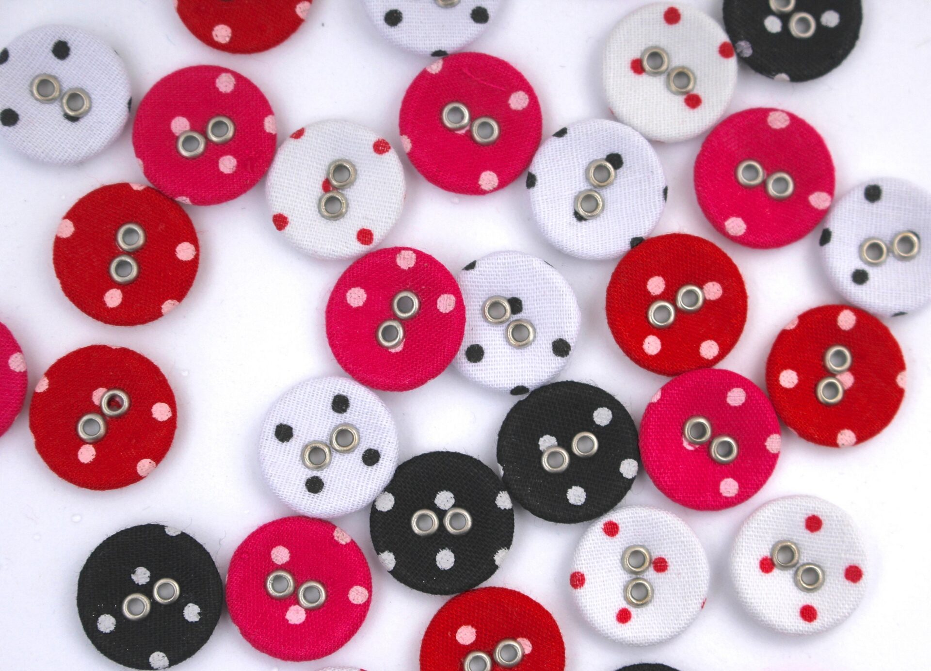 Polkadot Fabric Covered Buttons with Tiny Silver Eyelets - 15mm - Dot ...