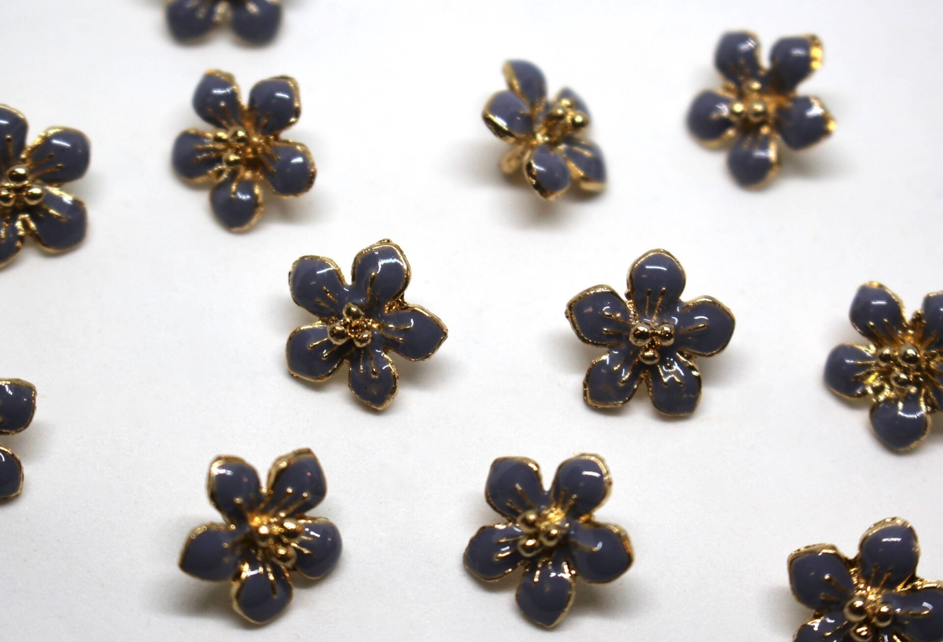 Tiny Gold with Grey Enamel Flower Buttons - 13mm - Dot To Dot Studio