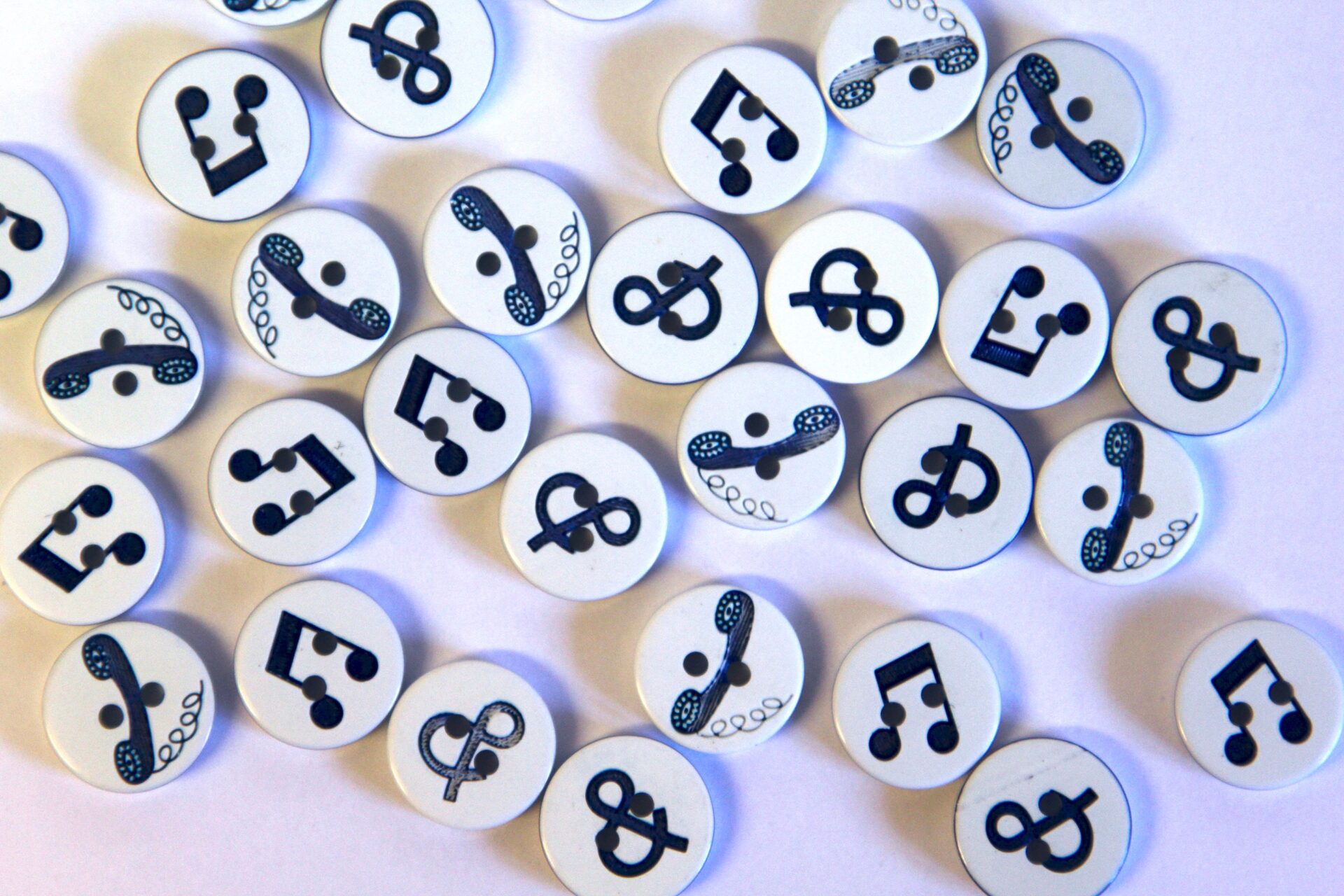 Pair of Bi-Colour Laser Cut Buttons - Telephone, Musical Note ...