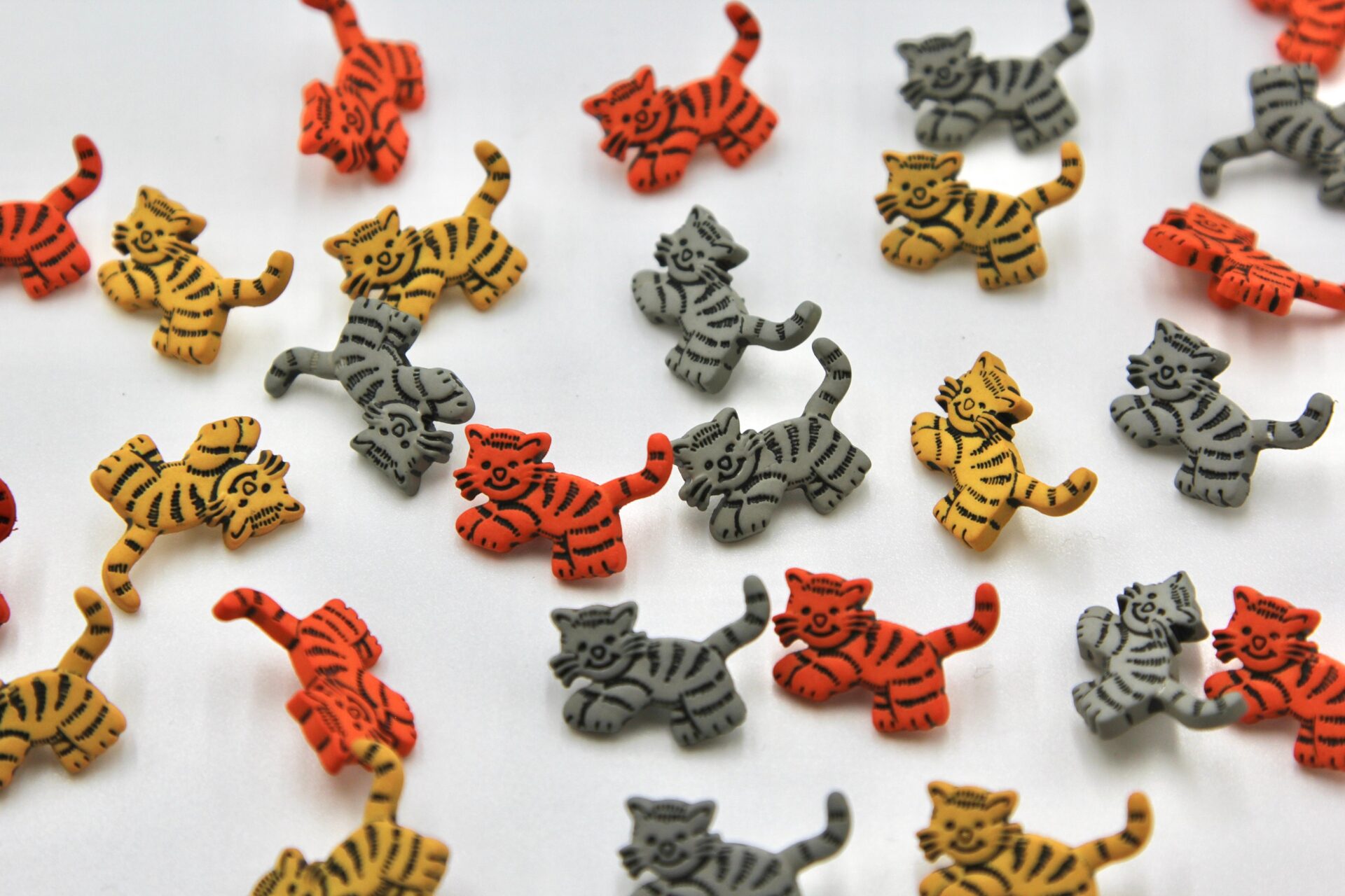 Novelty Striped Cat Tiger Buttons - Orange/Grey/Mustard - Dot To Dot Studio