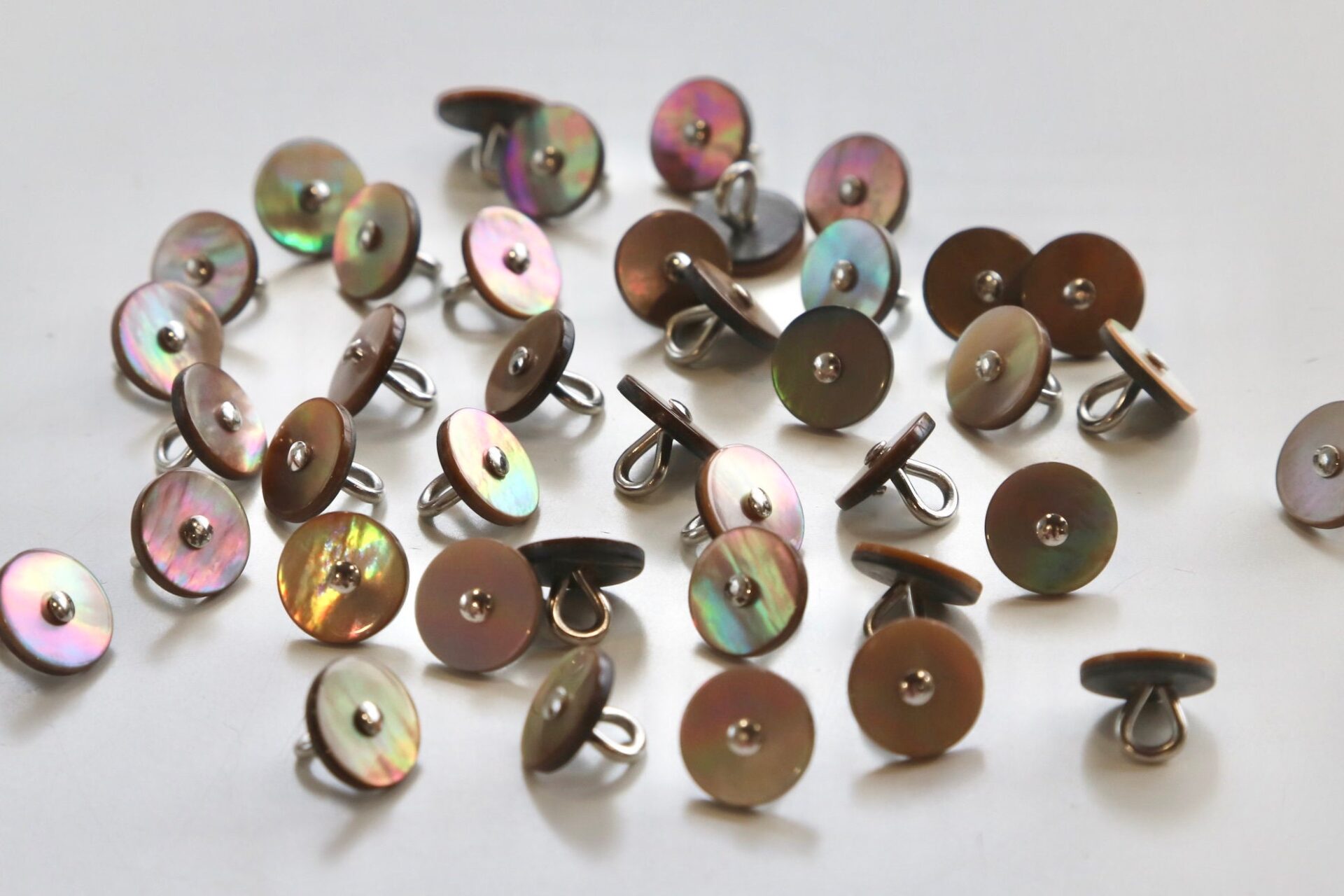 Set of 3 - Tiny Brown Mother Of Pearl Buttons with Metal Pin Shank ...