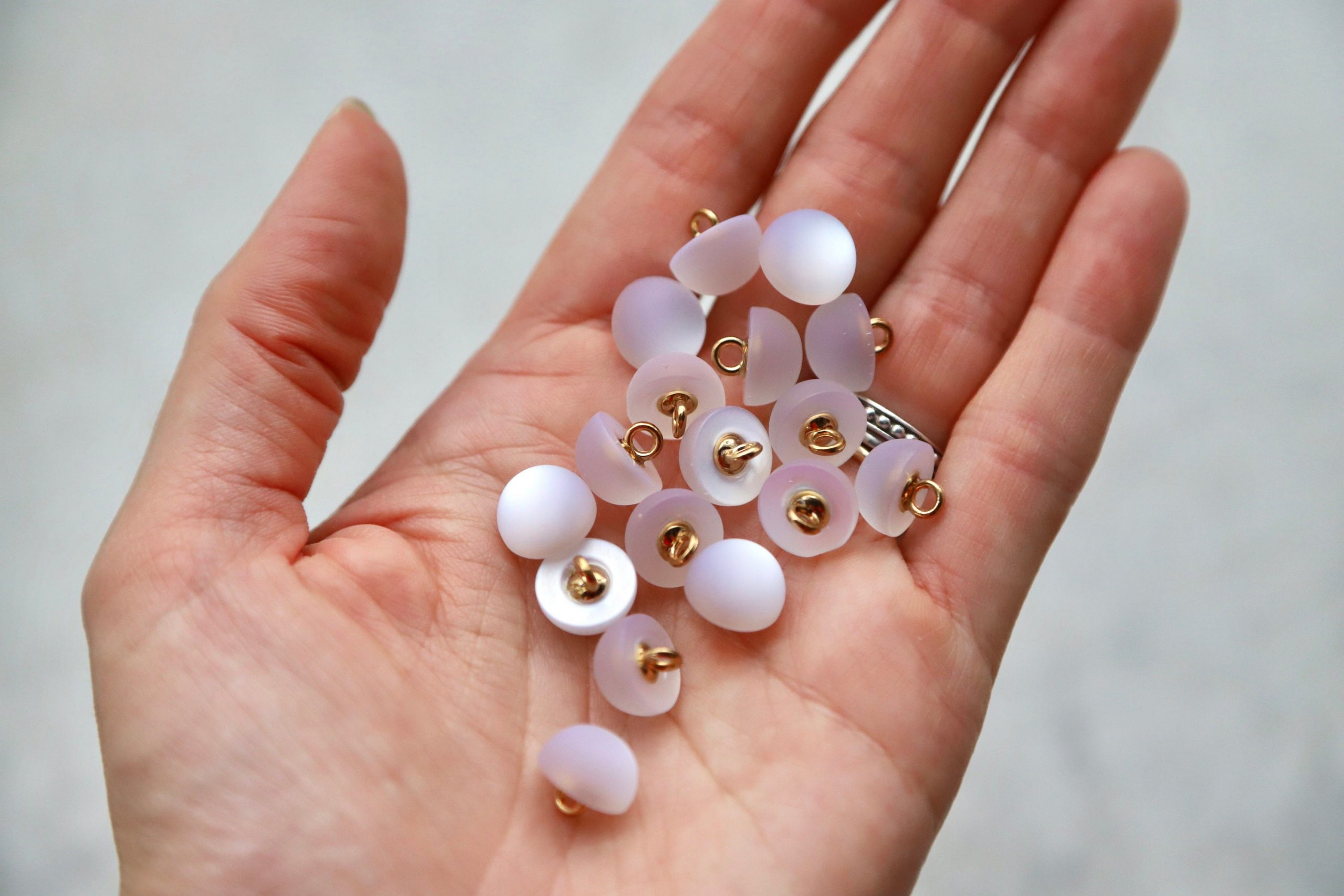 Pair of Frosted Domed Buttons - Highball Shank Buttons in Iridescent ...