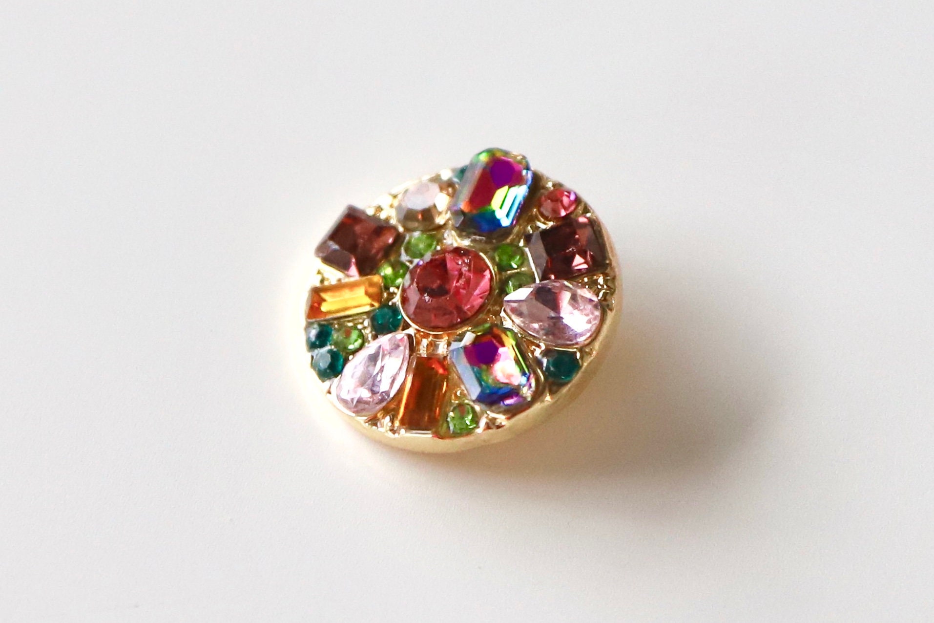 Multicoloured Crystal Cluster Button - Gold Shank Back - 20mm | Dot To ...