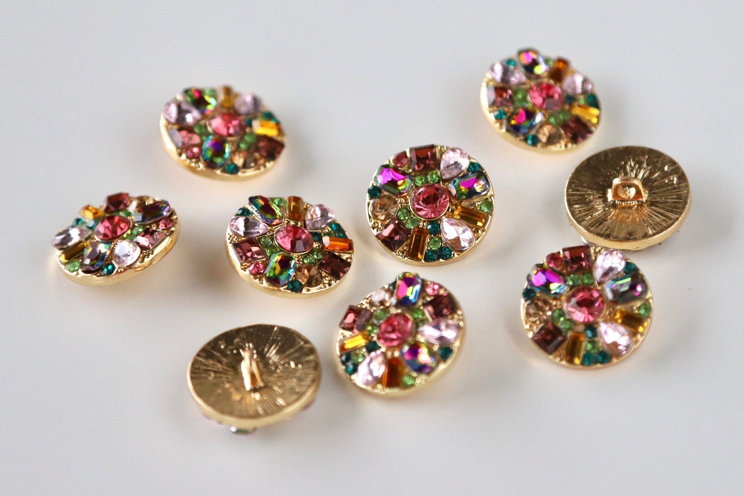 Multicoloured Crystal Cluster Button - Gold Shank Back - 20mm | Dot To ...