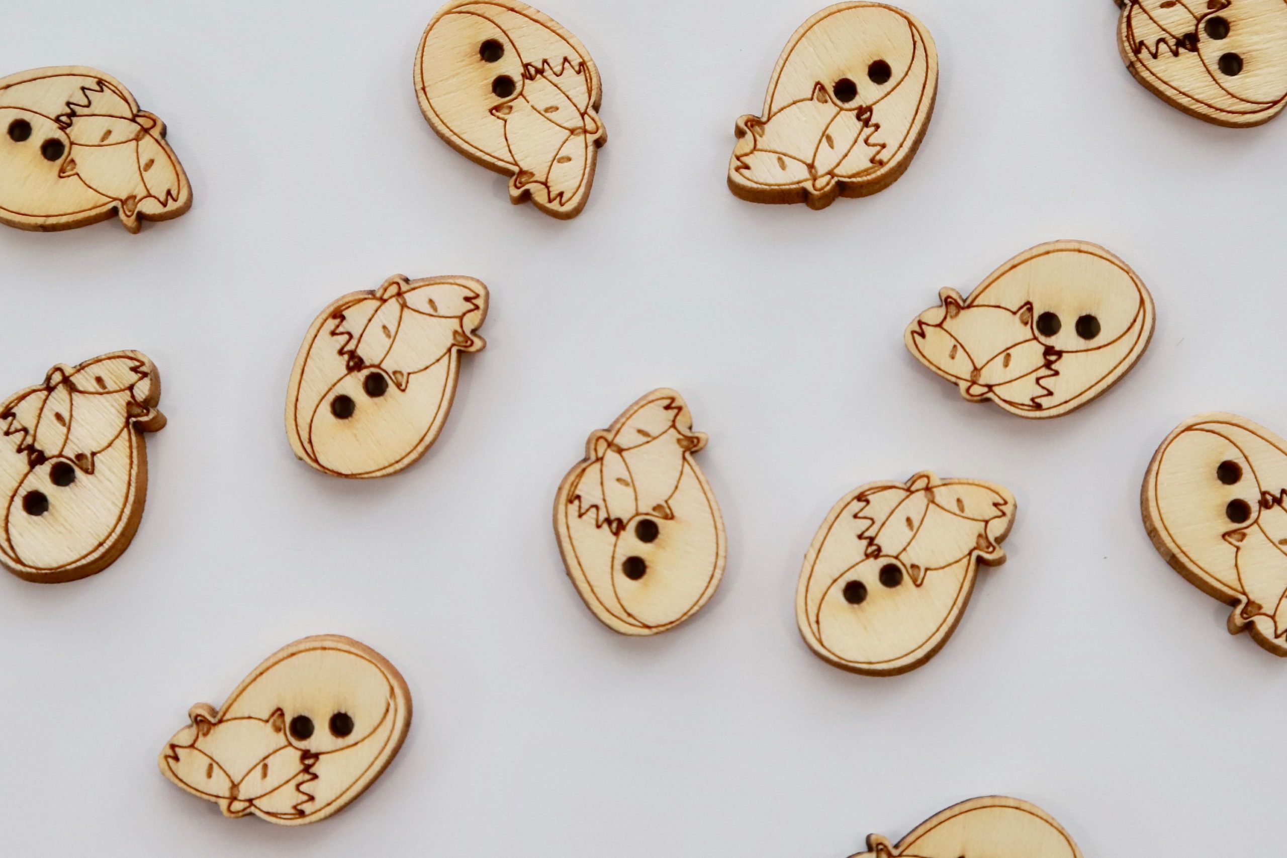 Set of 5 Wooden Laser Cut Buttons - Fox - Children's Cute Natural ...