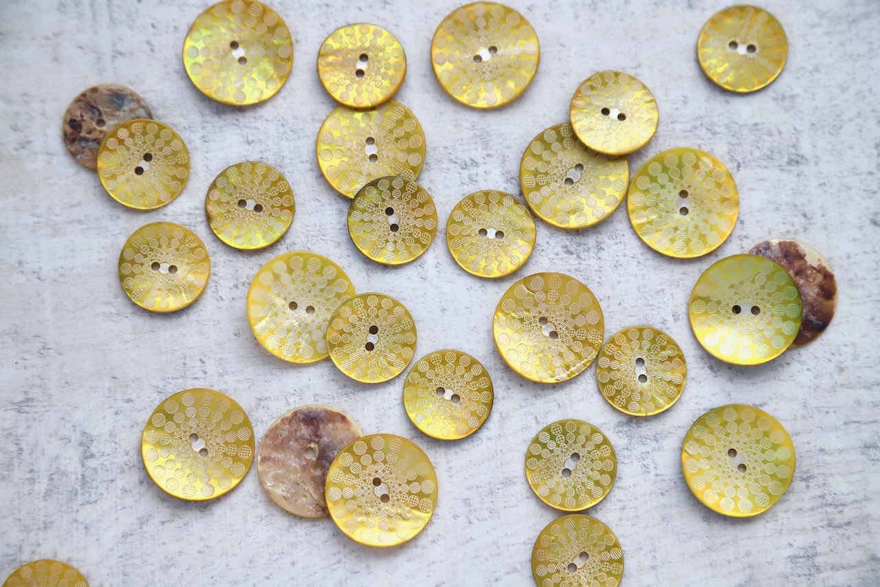 Mandala Etched Buttons - Yellow - Dot To Dot Studio